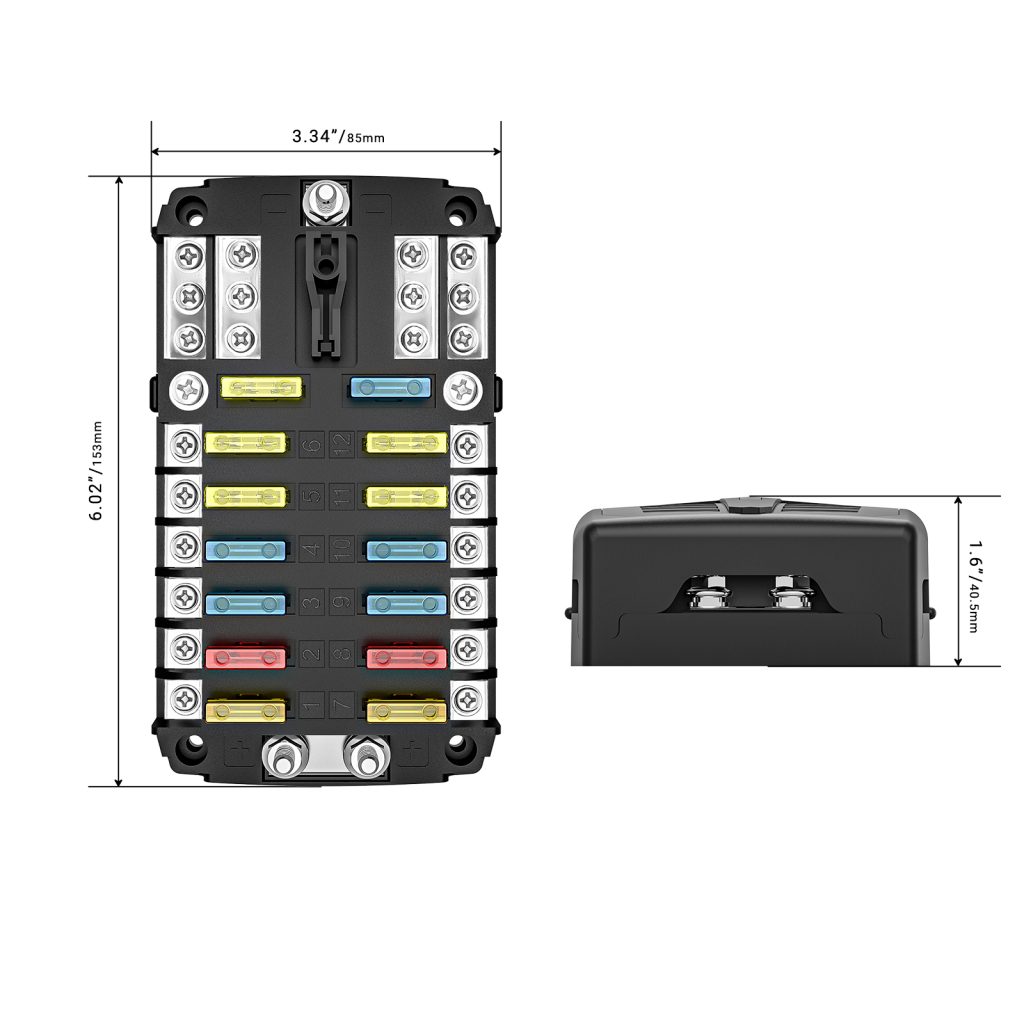 AFG12 12-Way ATC/ATO Fuse Block with Negative Busbar, 12-Circuit Power ...